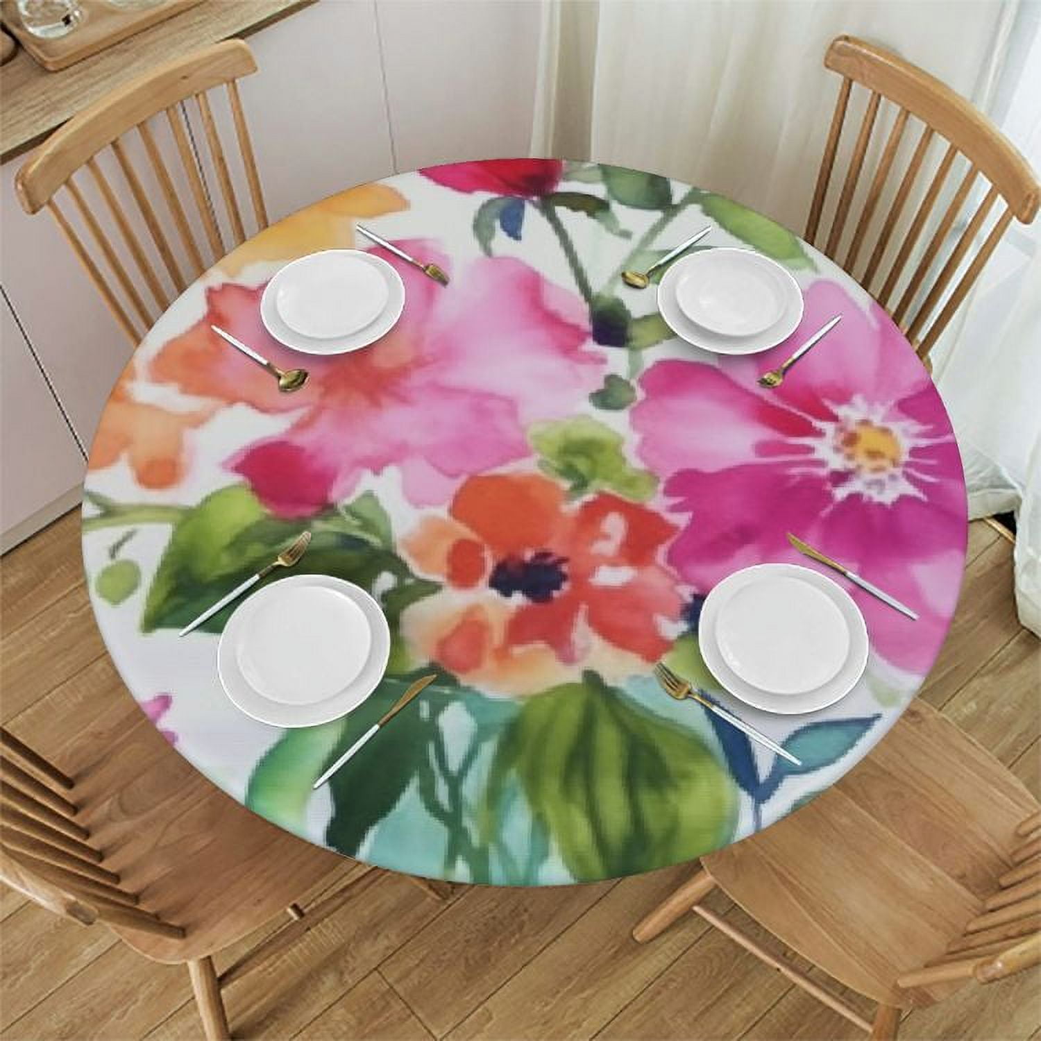 RUIYC Watercolor Pink Red Green Round Fitted Table Covers Elastic Edge ...