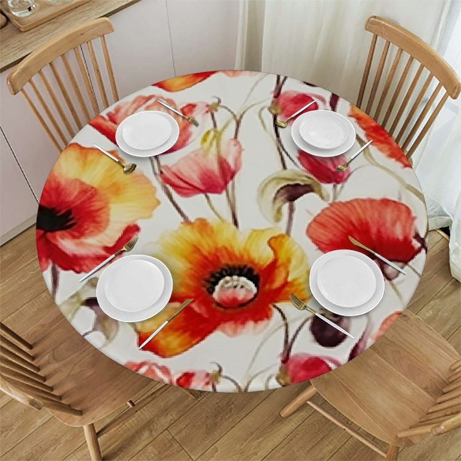 JEUXUS Watercolor Flower Tablecloth, Shaded Large Poppy and Tulip ...