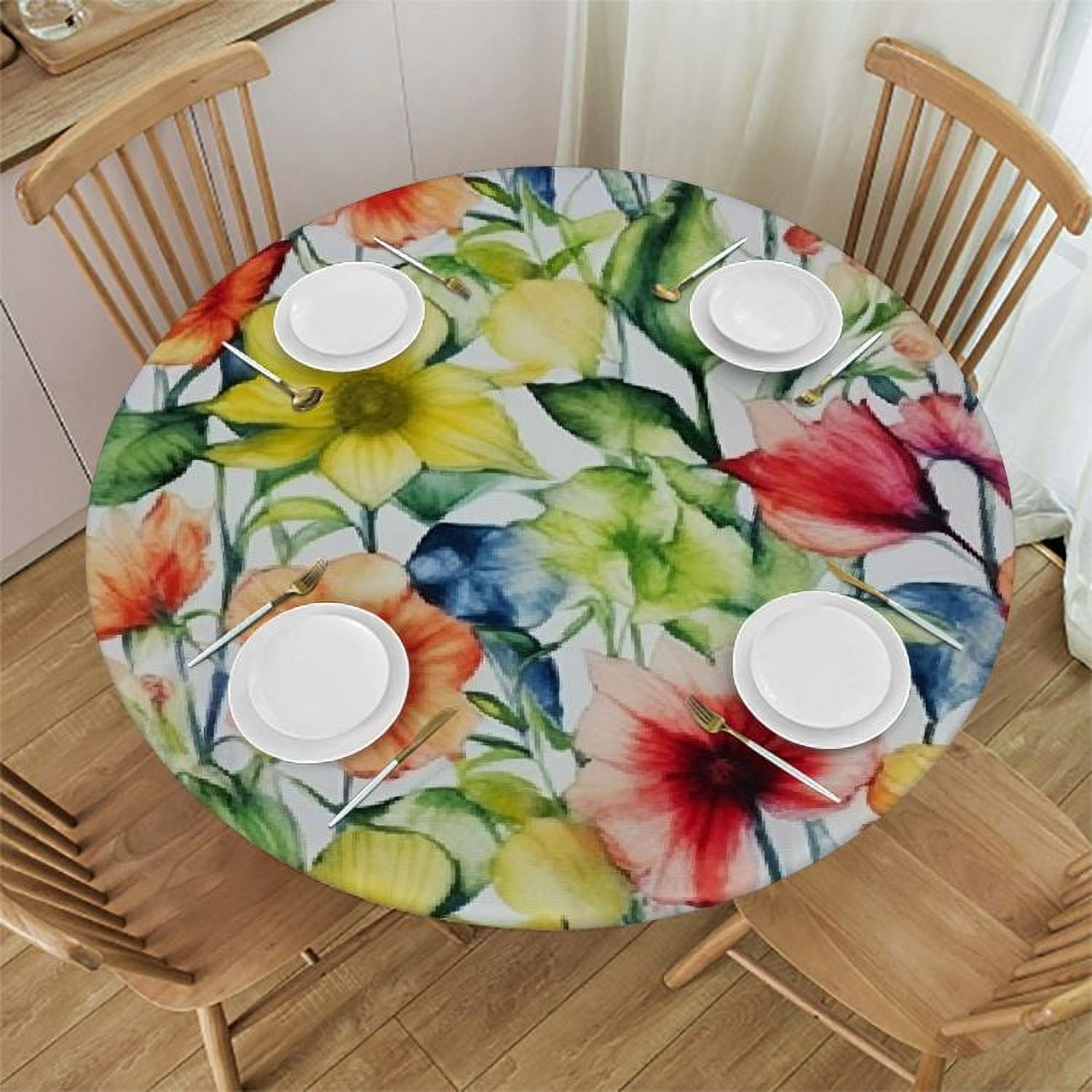 JEUXUS Watercolor Flower Tablecloth, Spring Flora Pattern Print ...