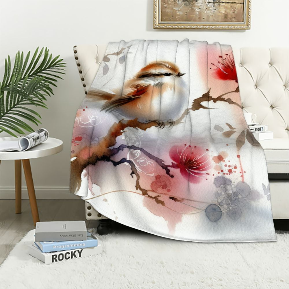 JEUXUS Watercolor Hummingbirds and Flower Branch Flannel Blanket ...