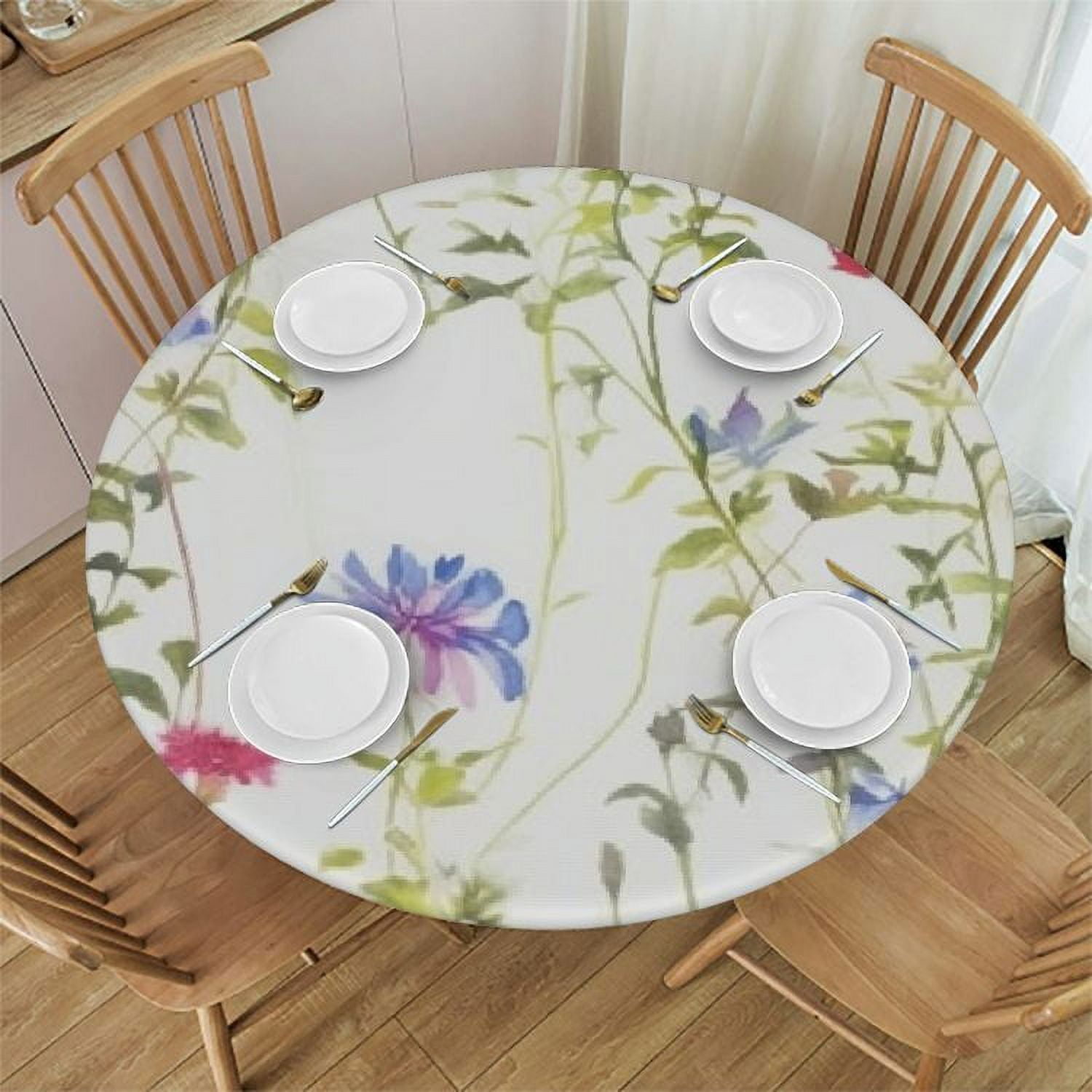 JEUXUS Watercolor Meadow Herbs and Flowers Table Cloth Round Tablecloth ...