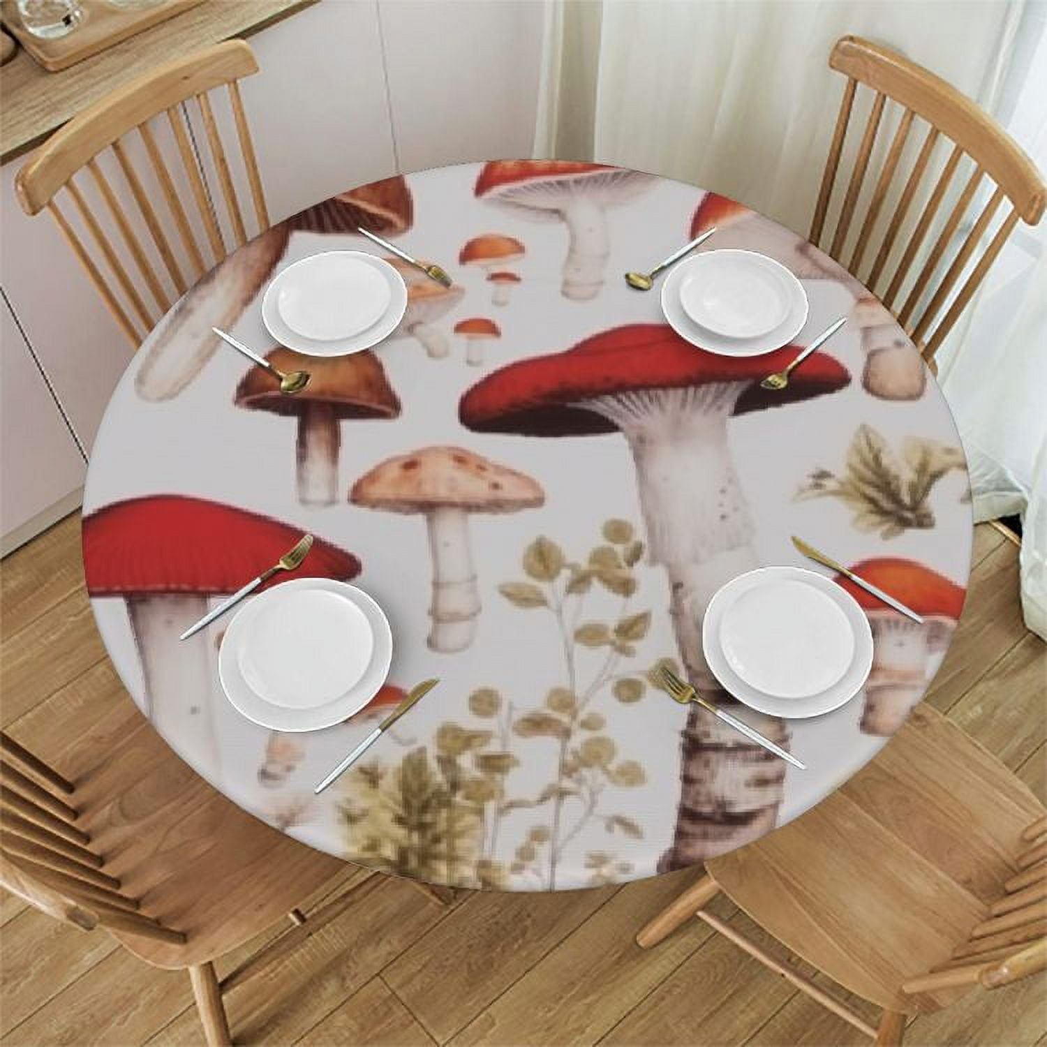JEUXUS Watercolor Mushrooms Round Table cover Waterproof Tablecover for ...