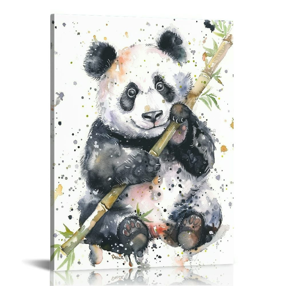 JEUXUS Watercolor Panda Canvas Print Wall Art Colorful Animal Paintings ...