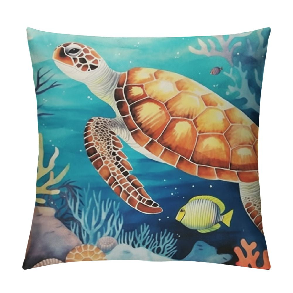 JEUXUS Watercolor Sea Animal Turtle Throw Pillow Covers Cushion ...