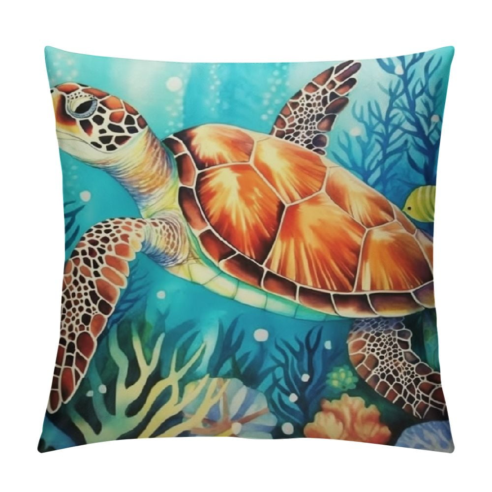 JEUXUS Watercolor Sea Animal Turtle Throw Pillow Covers Cushion ...