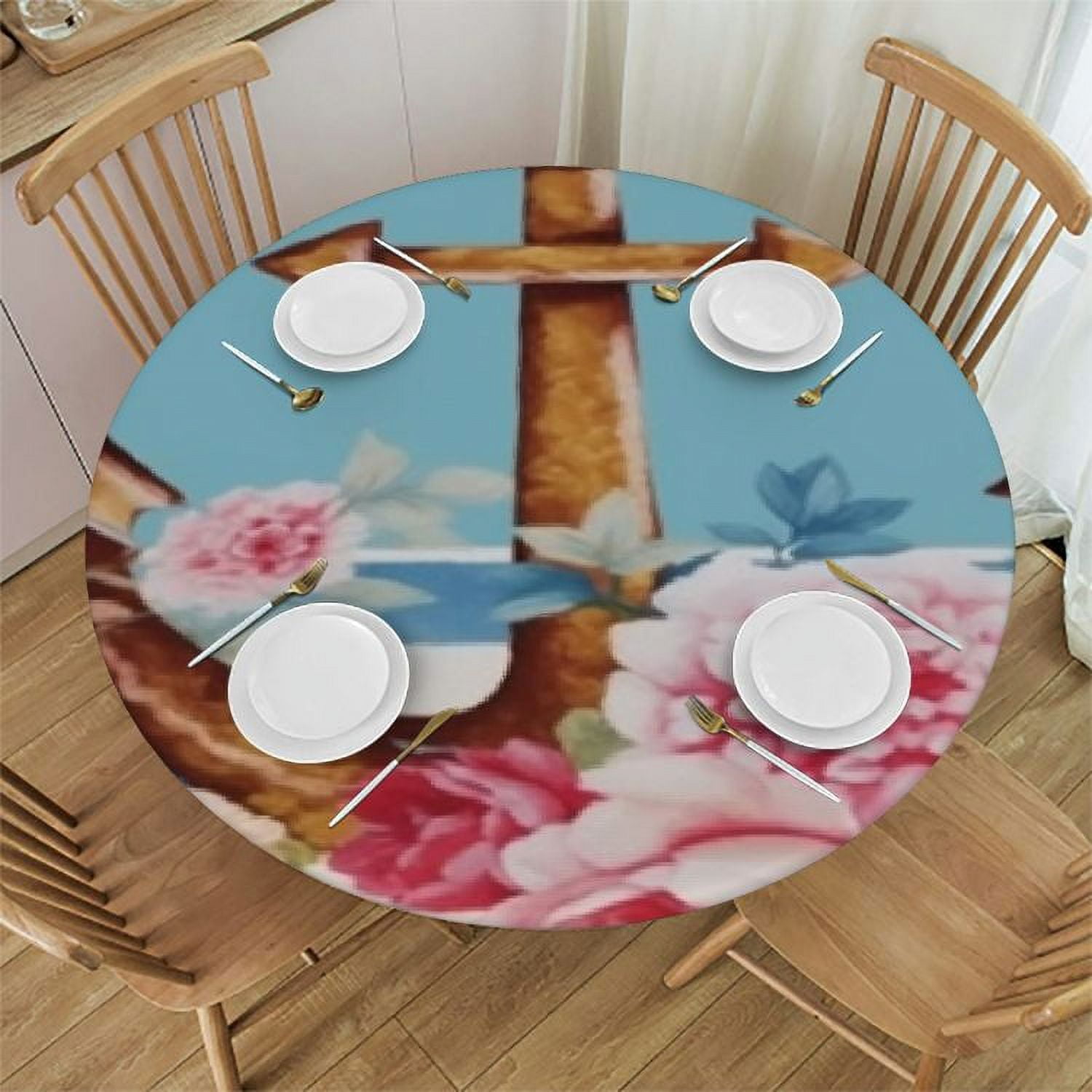 RUIYC Waterproof Round Fabric Tablecloth Shabby Table Cover Multicolor ...