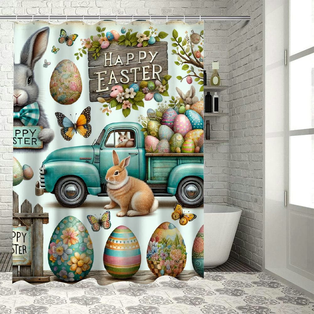 JEUXUS Waterproof Shower Curtain for Bathroom Easter Bunny Easter ...
