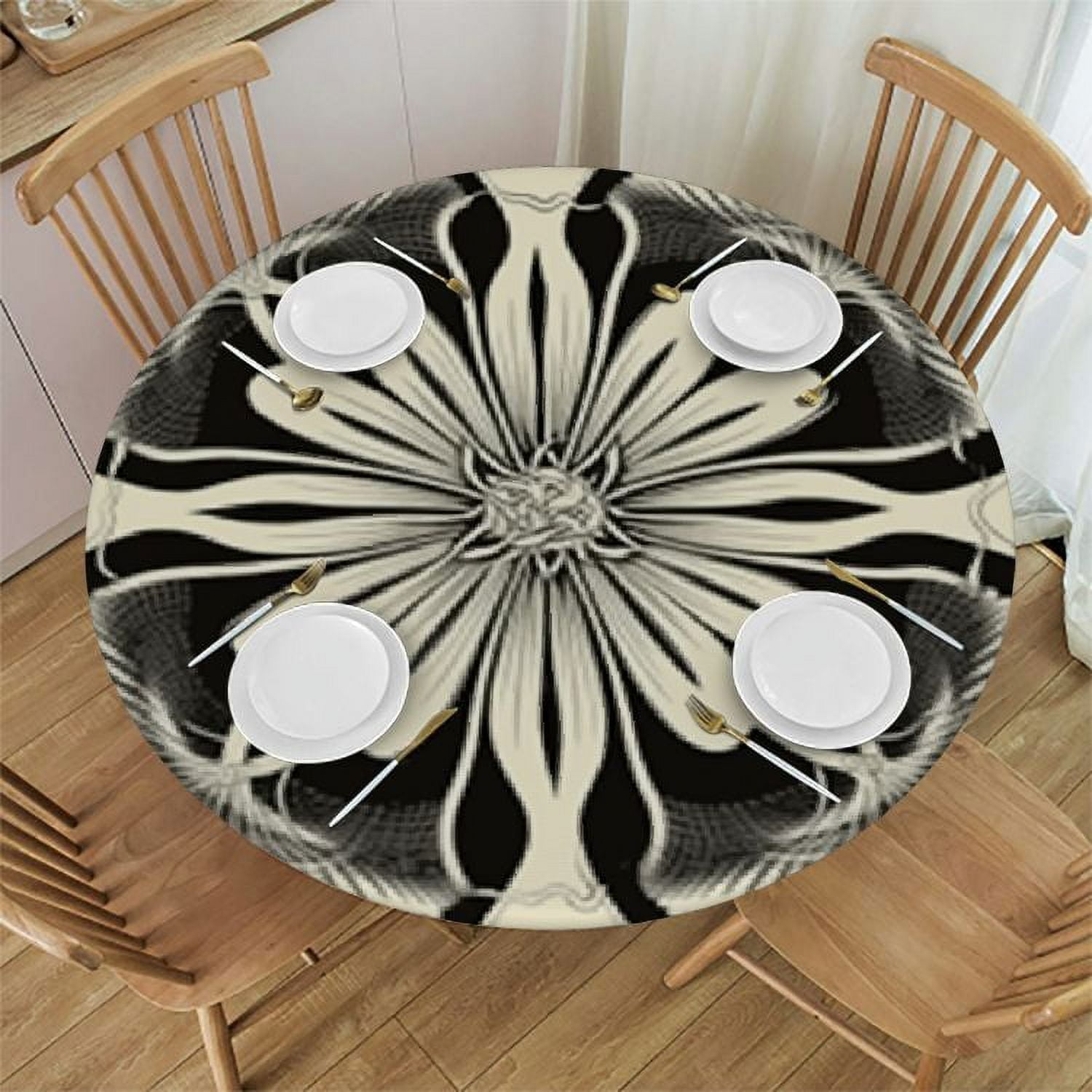 JEUXUS Waterproof Table Cover Indoor Dining Retro Datura Striped Flower ...