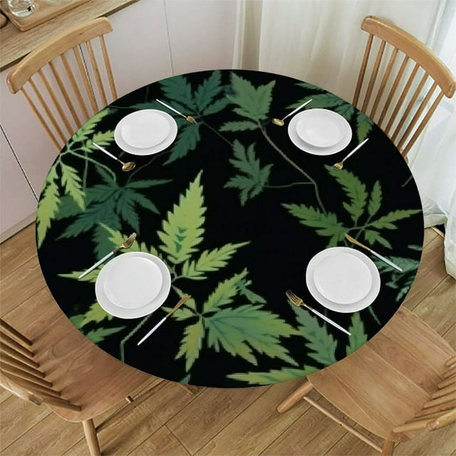 JEUXUS Weed Marijuana Leaf Round Table Cloth Waterproof Dining Table ...
