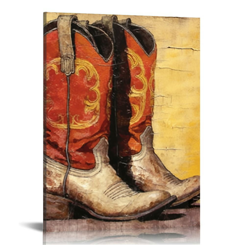 JEUXUS Western Cowboy Canvas Wall Art Wild West Rodeo Cowboy Boots ...