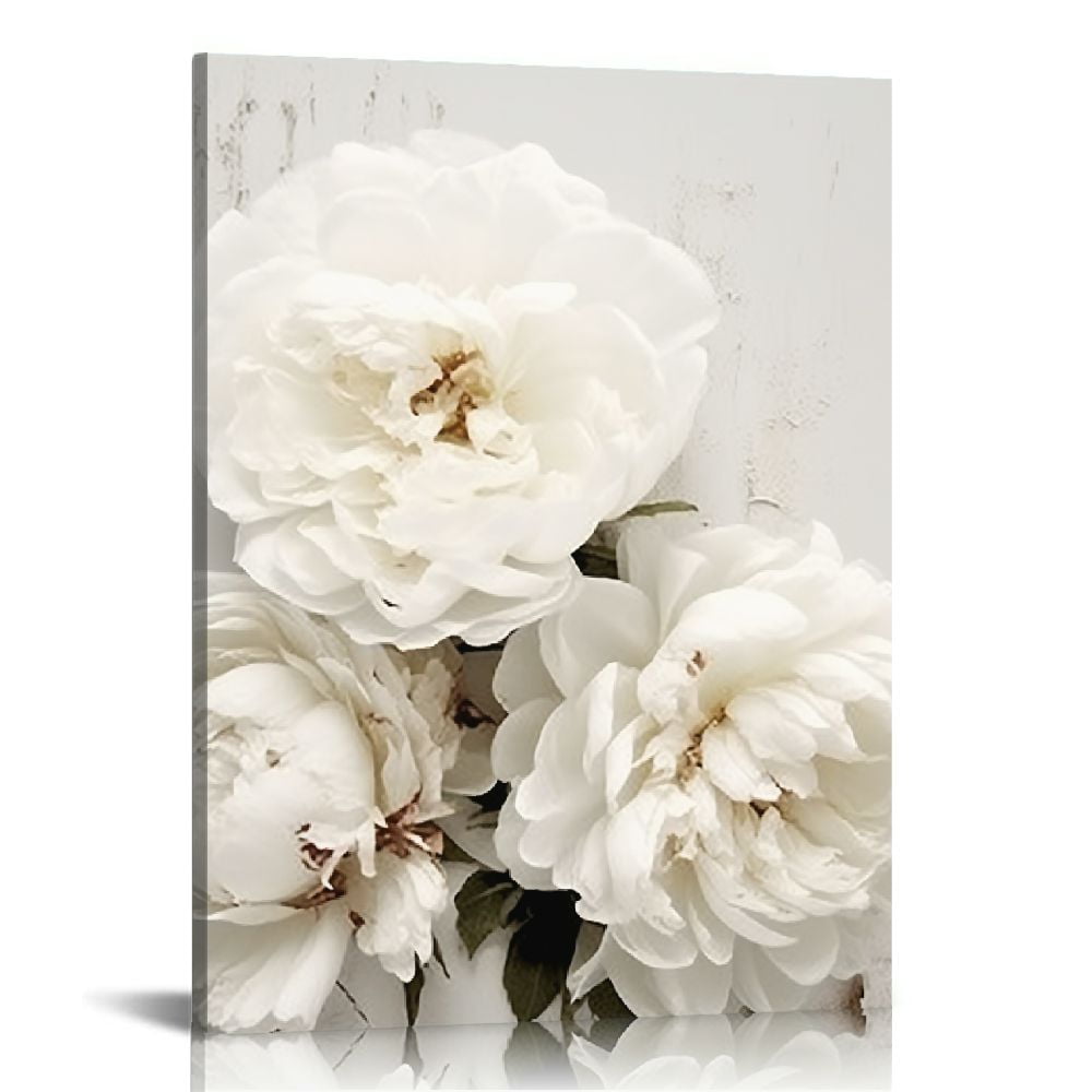JEUXUS White Abstract Flower Wall Art White Rose Canvas Picture White ...