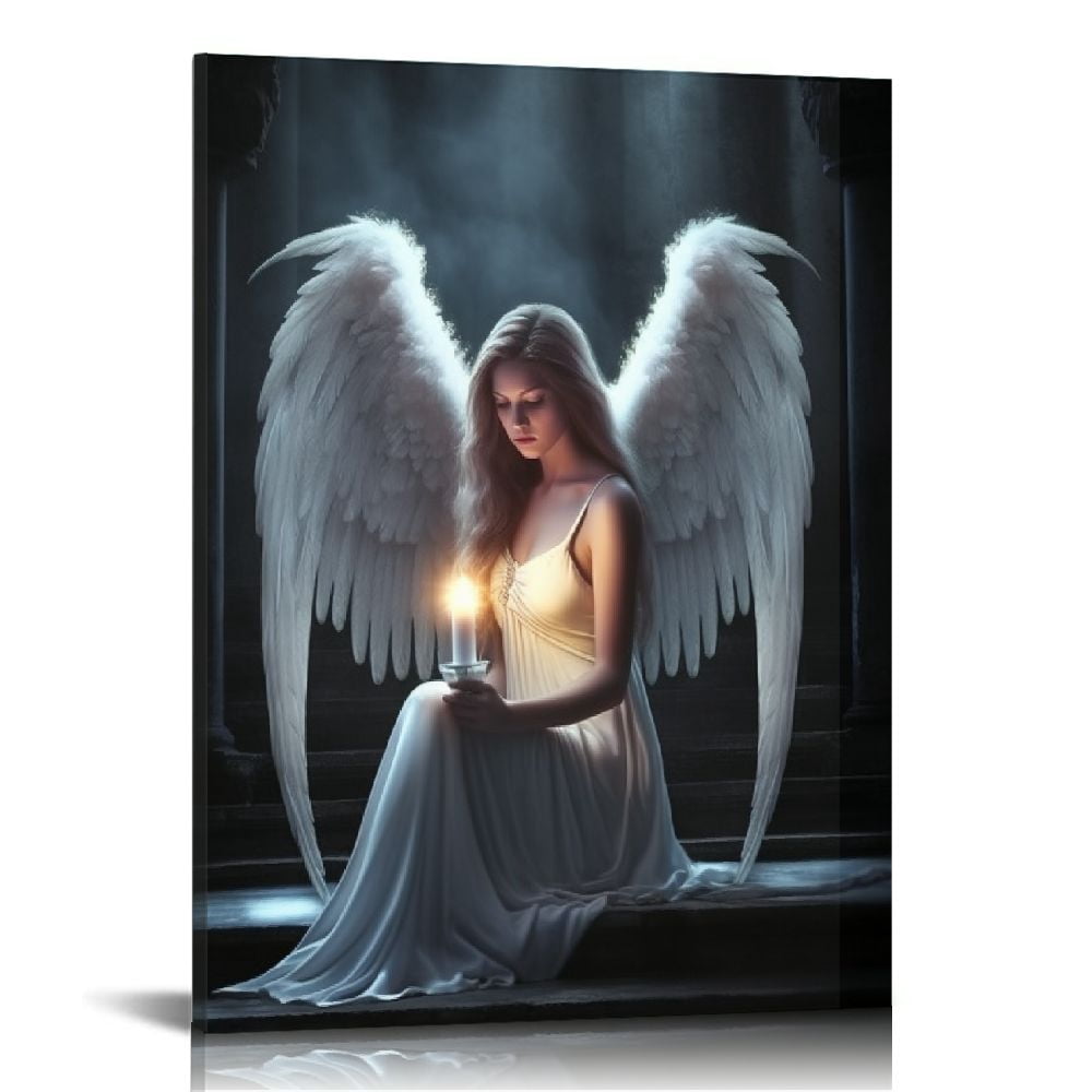JEUXUS White Angel Painting Angel Wings Poster Modern Black and White ...