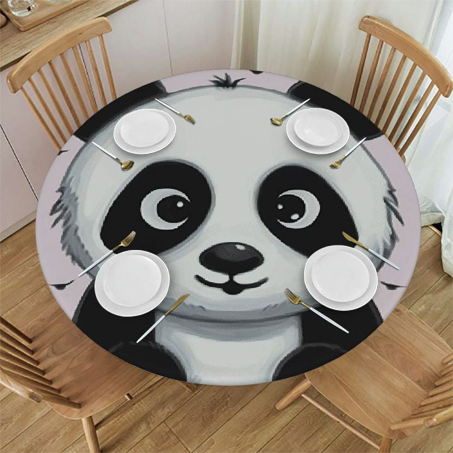 JEUXUS White and Black Fitable Fitted Round Table Cover with Elastic ...