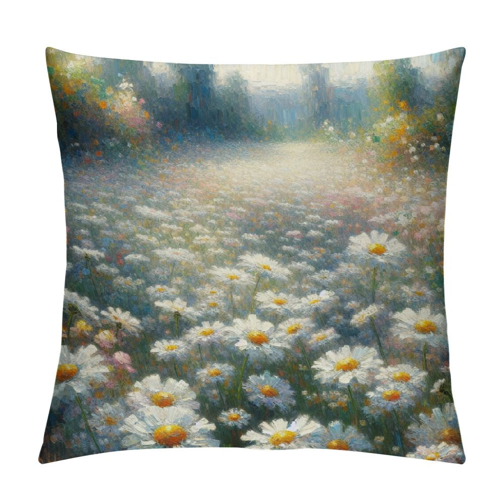 JEUXUS White Daisy Floral Prints Spring Landscape Painting Green Grass ...