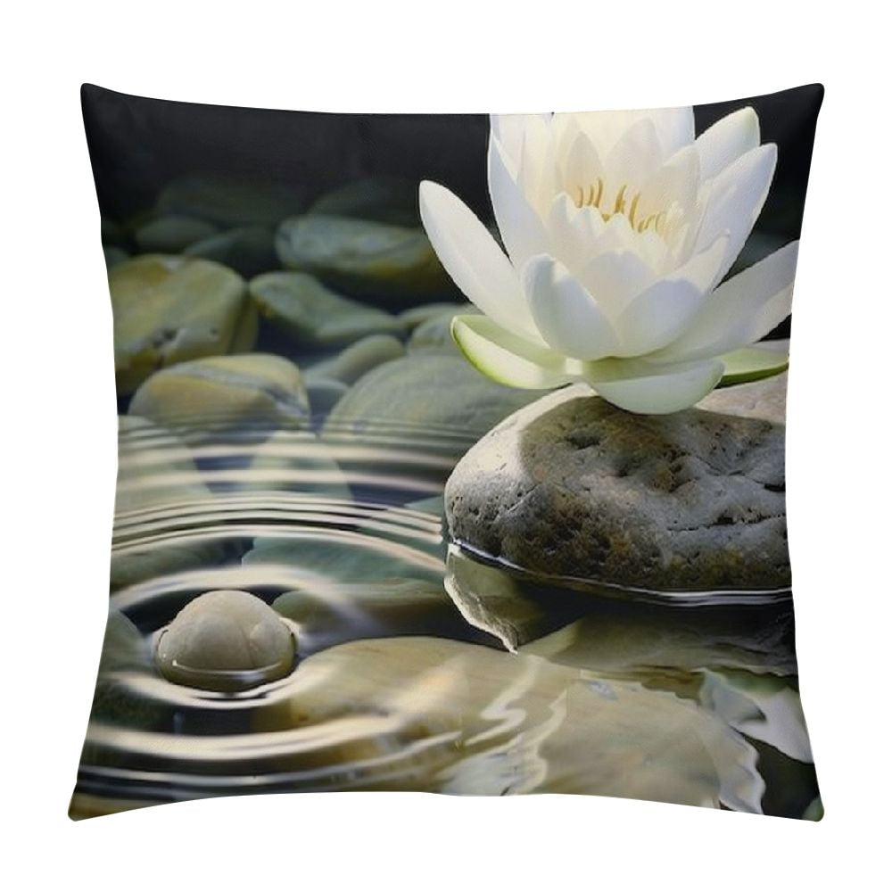 JEUXUS White Lotus and Black Zen Stones Bloom in Water Short Plush ...