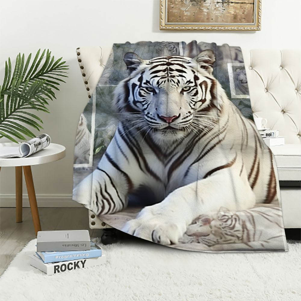 JEUXUS White Tiger Blanket Soft Throw Blanket Plush Weighted Blankets ...