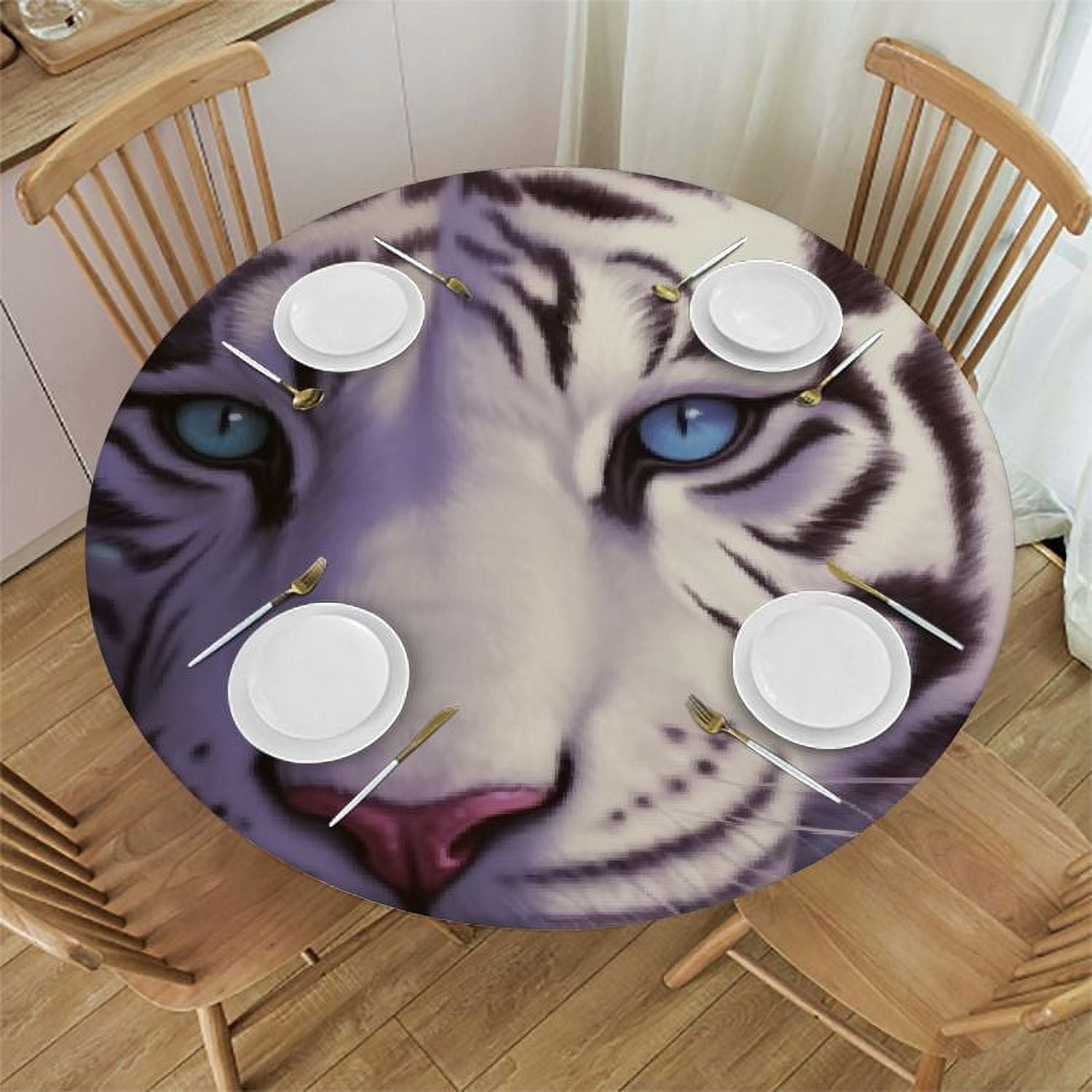 JEUXUS White Tiger Wild Tiger Round Table Cover Fitted Outdoor ...