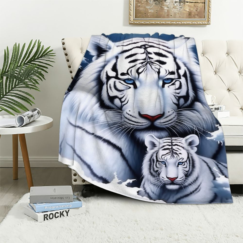 JEUXUS White Tigers Blanket Animal Art Fleece Blanket Soft Fuzzy Plush ...