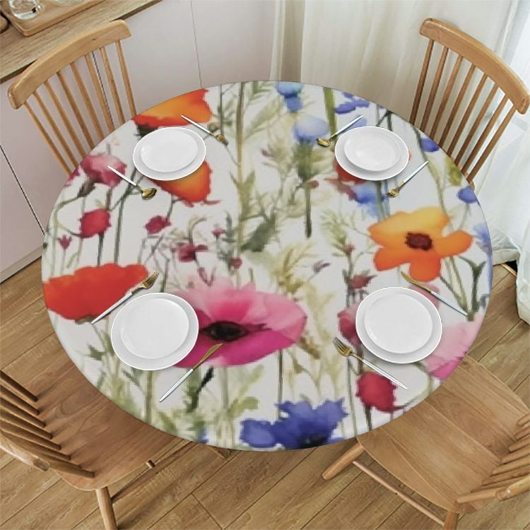 JEUXUS Wildflowers Table cover Round Free Watercolor Flowers Poppy ...