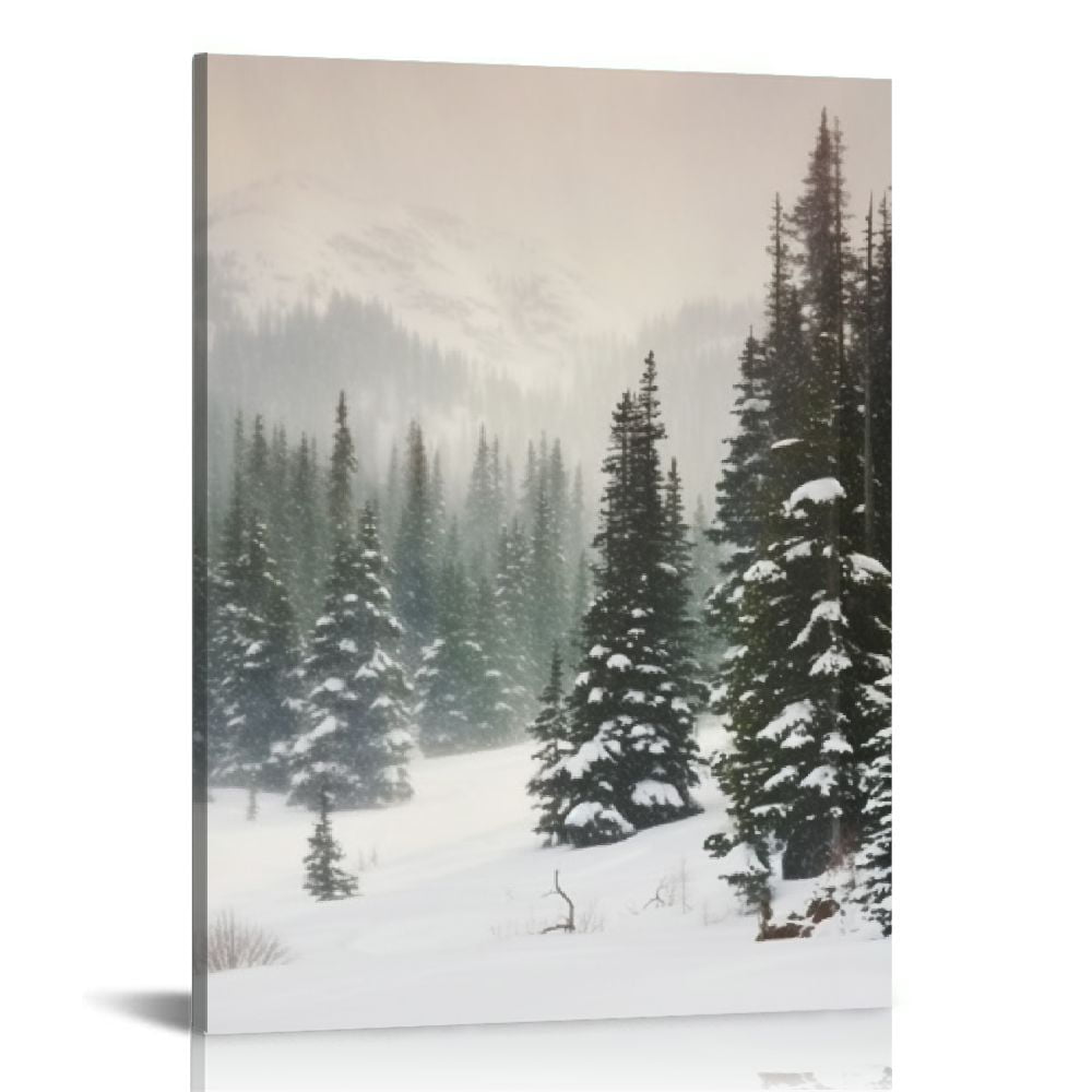 JEUXUS Winter Forest Poster Prints Snow Christmas Trees Wall Art Pine ...