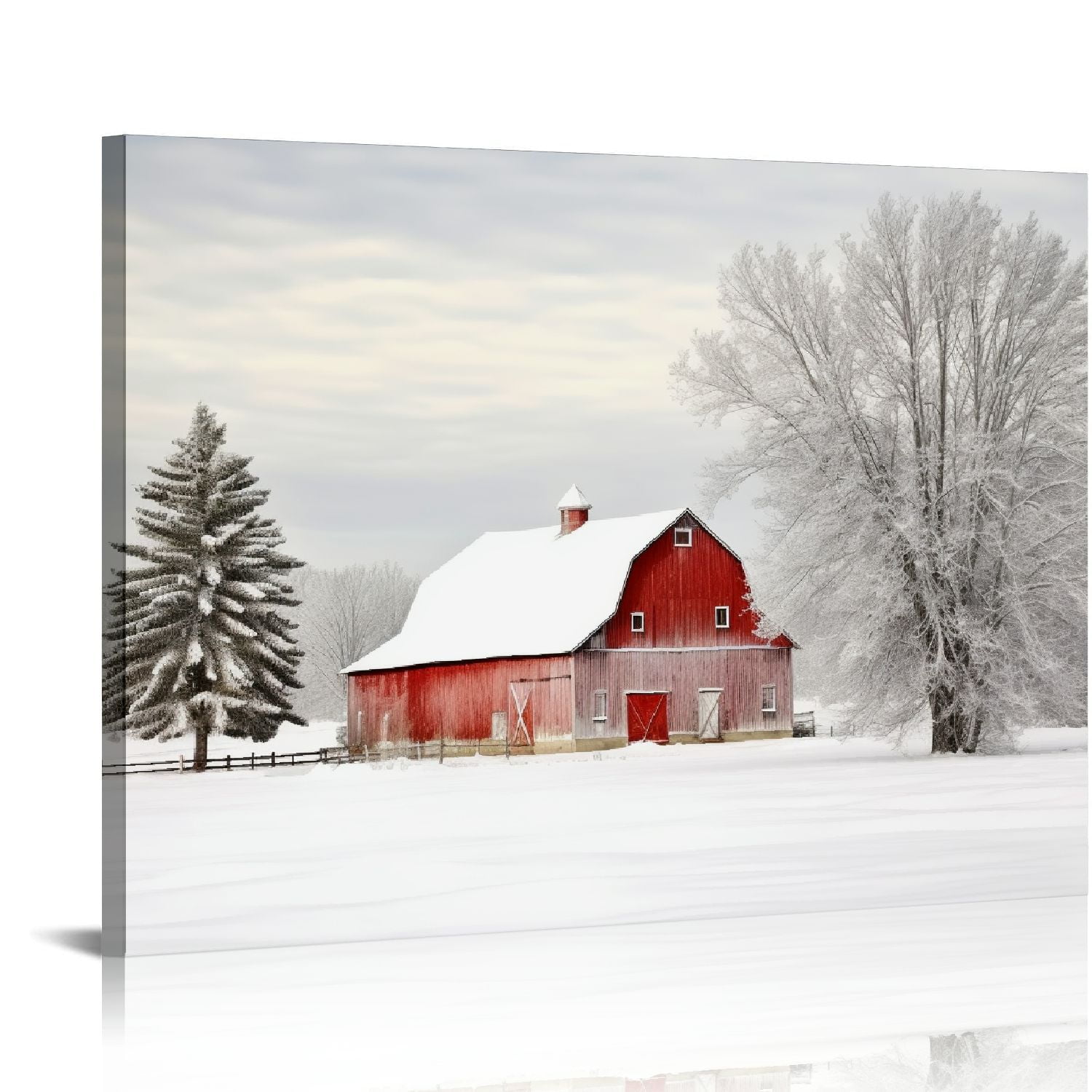 RUIYC Winter Scenes Pictures Barn Canvas Wall Art Winter House Painting ...