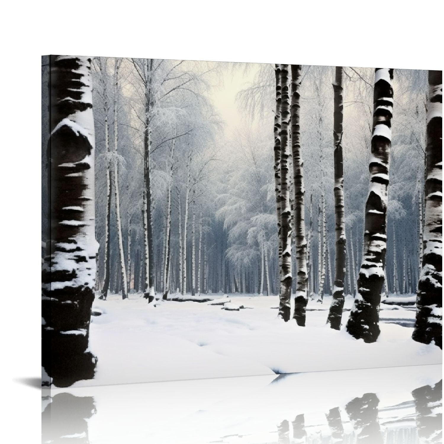 JEUXUS Winter Snow Canvas Wall Art - White Trees Forest Landscape ...