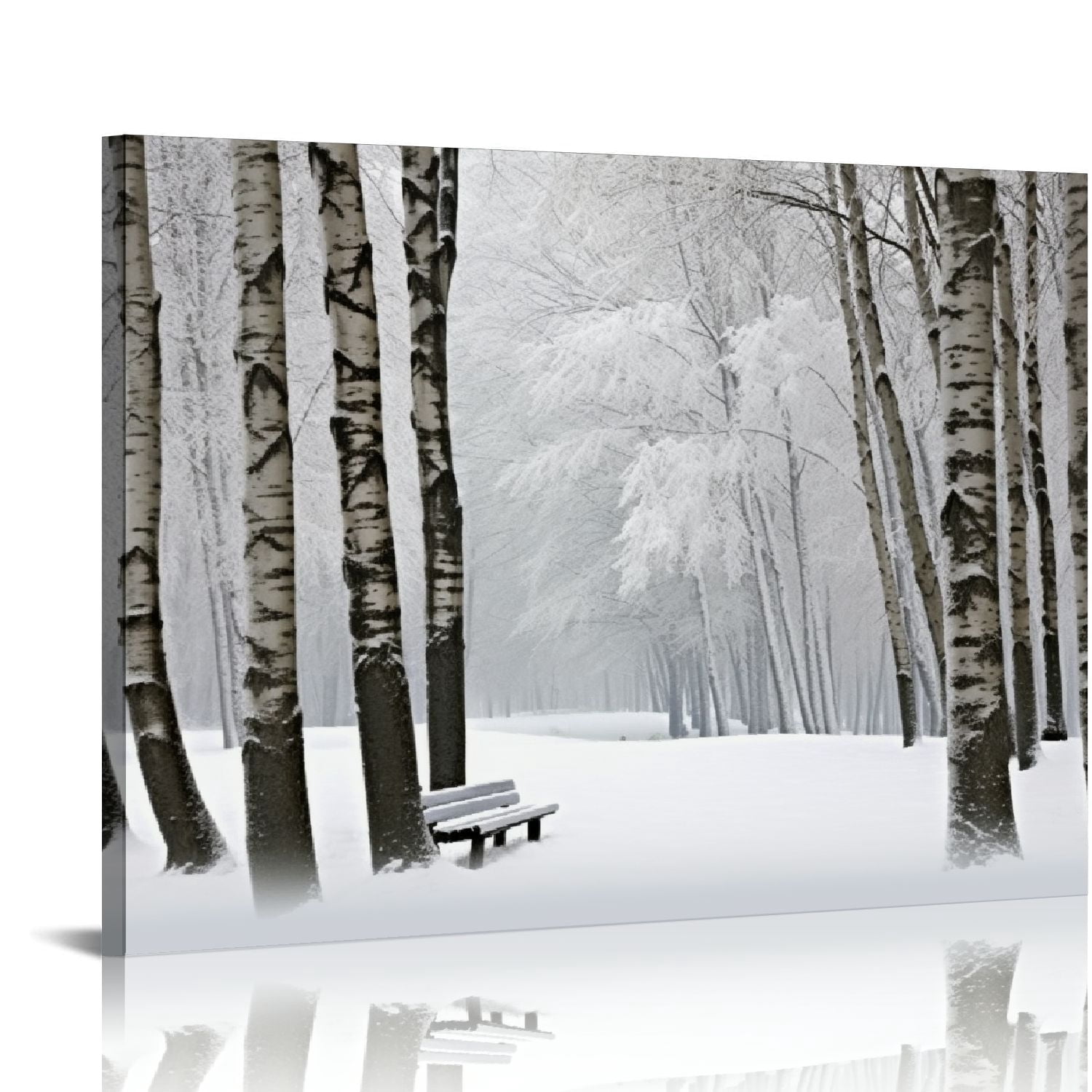 JEUXUS Winter Snow Canvas Wall Art - White Trees Forest Landscape ...