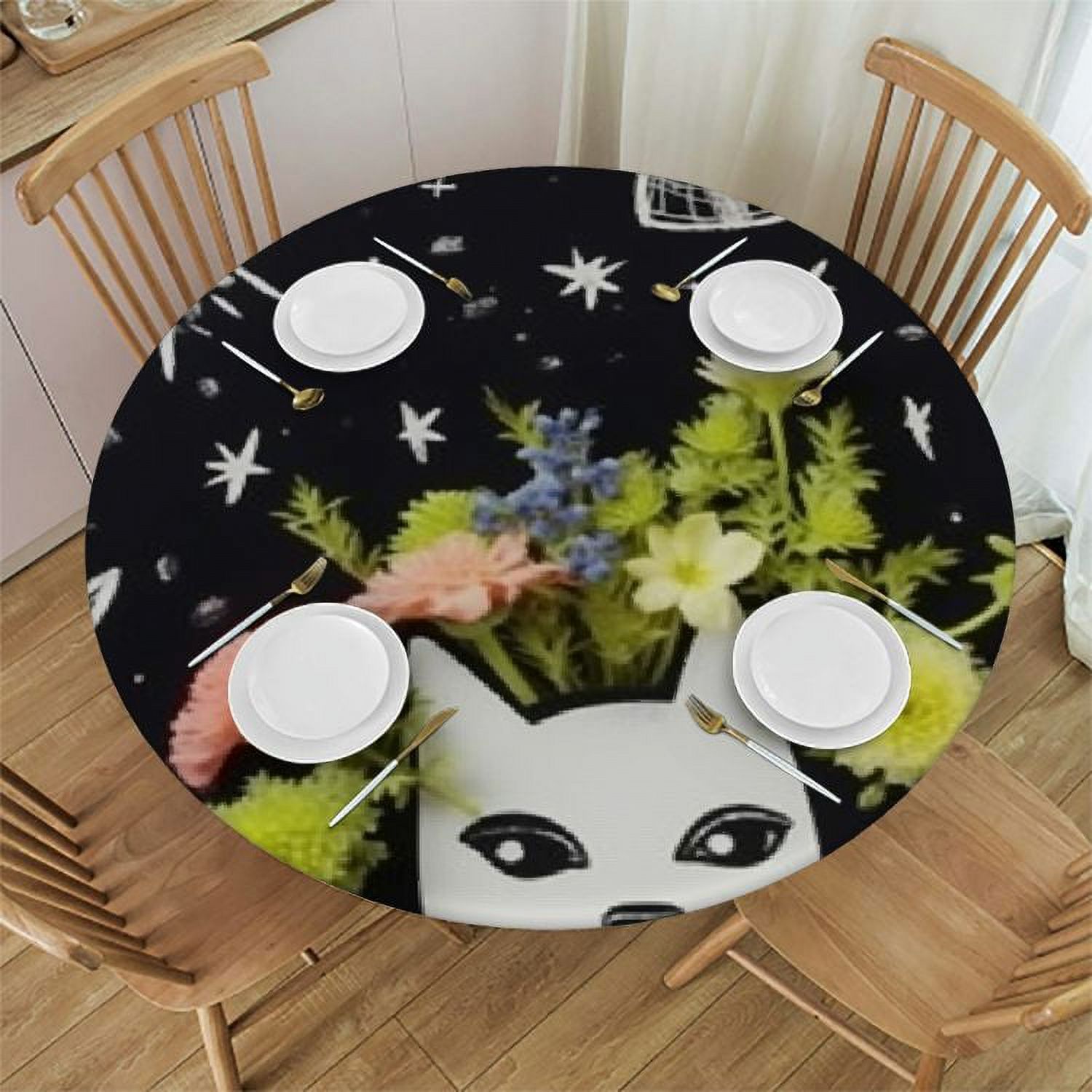 JEUXUS Witch's Cats Round Tablecloth Cute Halloween Gothic Kitty Stars ...