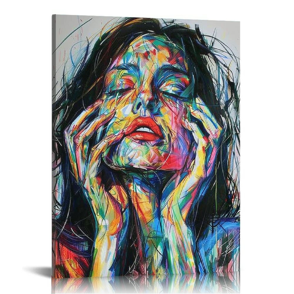 JEUXUS Woman Graffiti Canvas Painting Abstract Colorful Graffiti Print JEUXUS Woman Graffiti Canvas Painting Abstract Colorful Graffiti Print