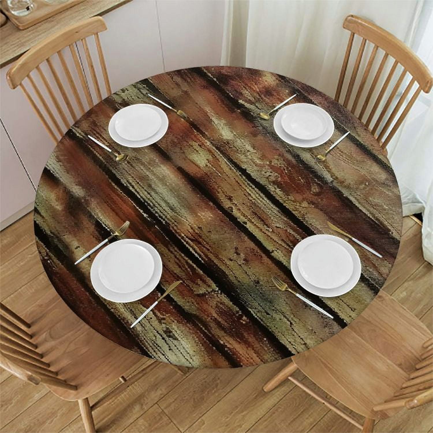 JEUXUS Wood Grain Round Tablecloth Rustic Plastic Table Cloth ...