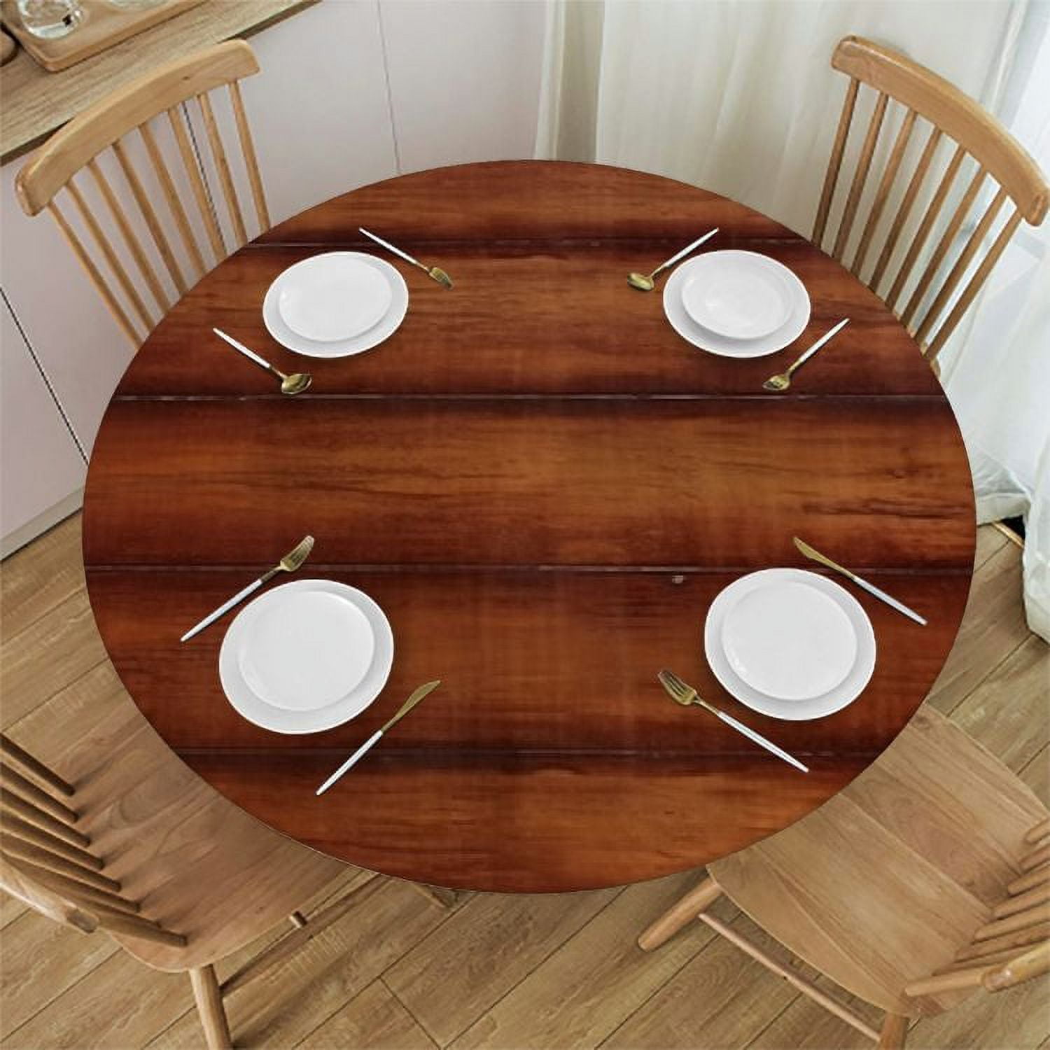 JEUXUS Wood Grain Round Tablecloth Rustic Table Cloth Waterproof ...