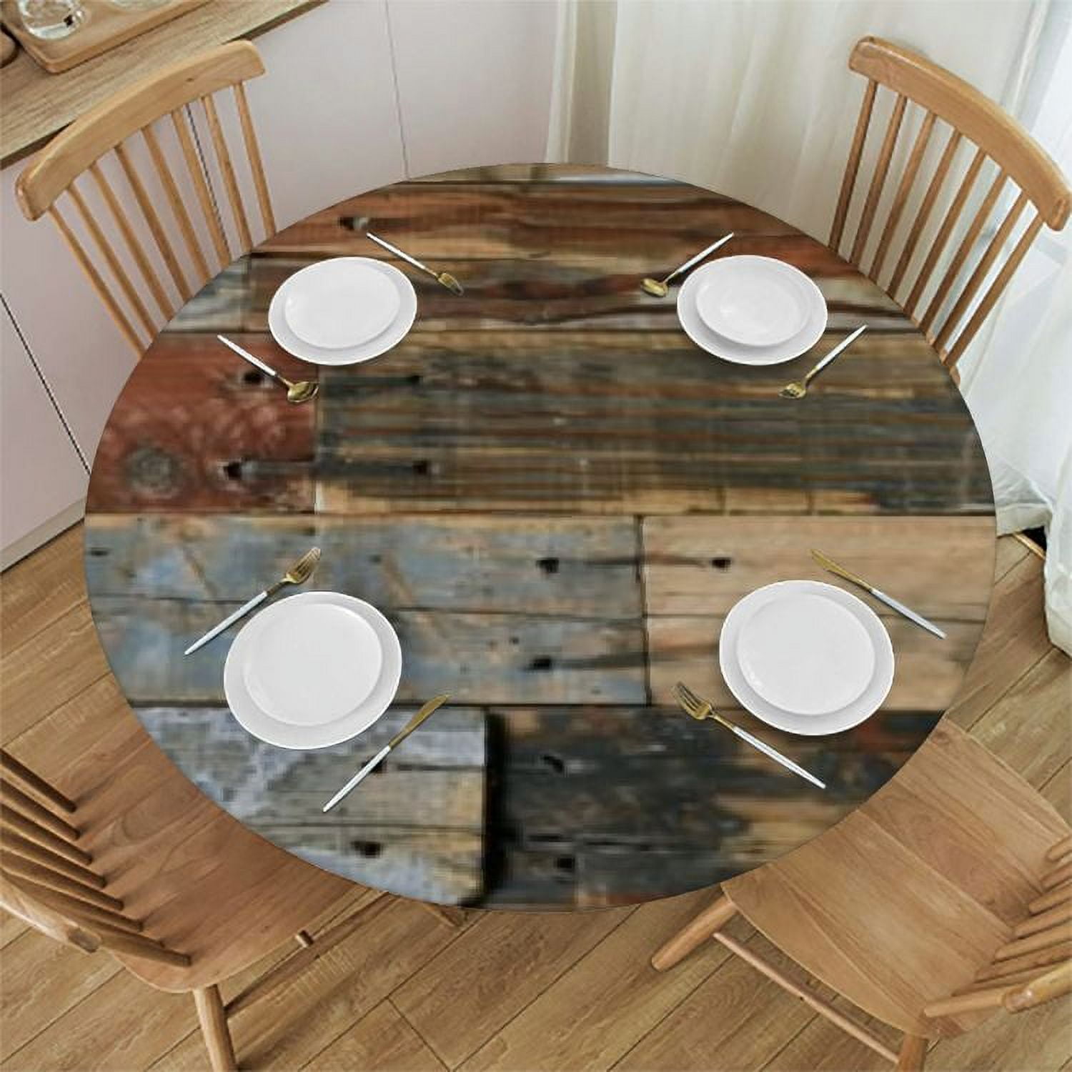 JEUXUS Wood Grain Round Tablecloth, Rustic Wooden Texture Circle Table ...