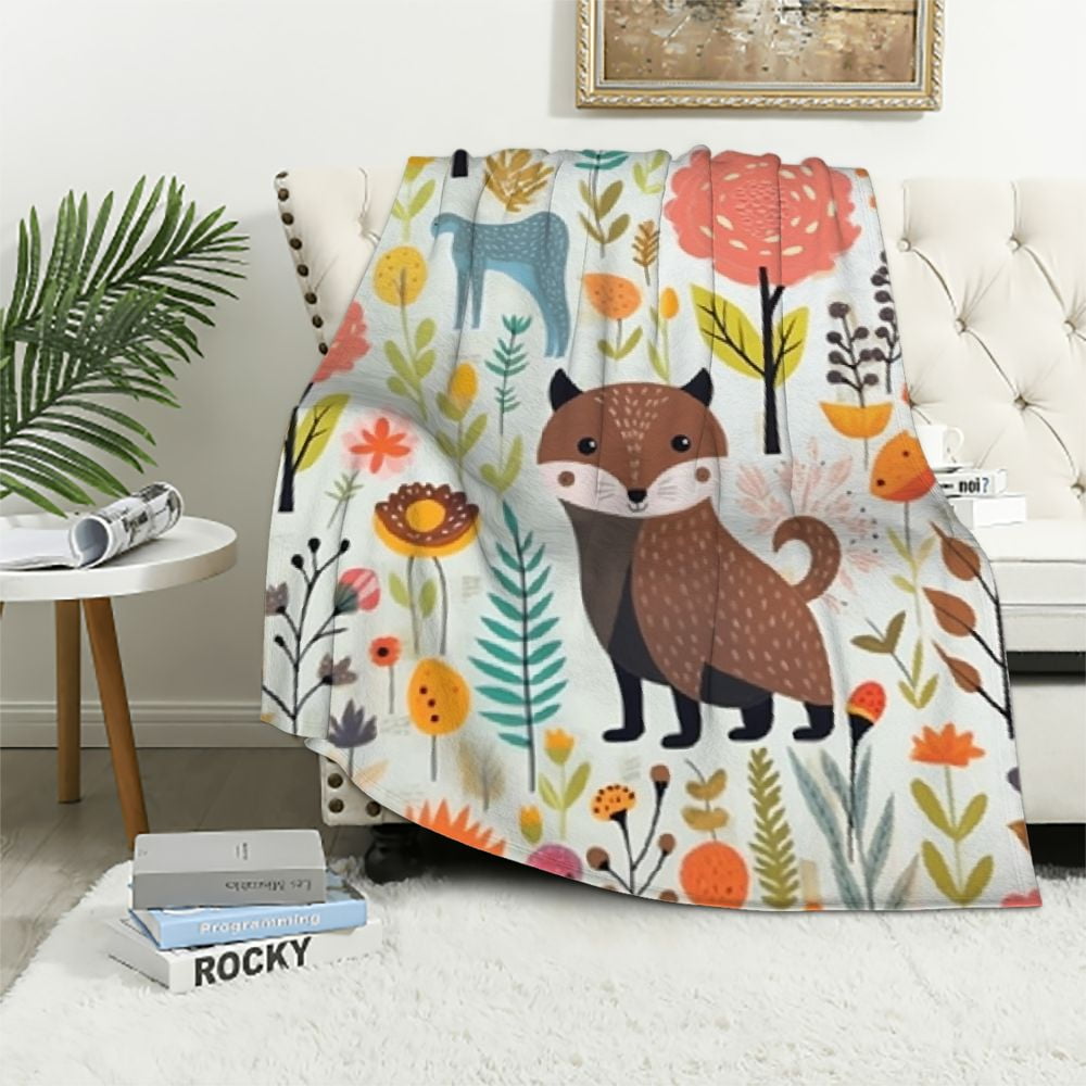 RUIYC Woodland Animal Blanket Kids Forest Animal Fox Elk Bear ...