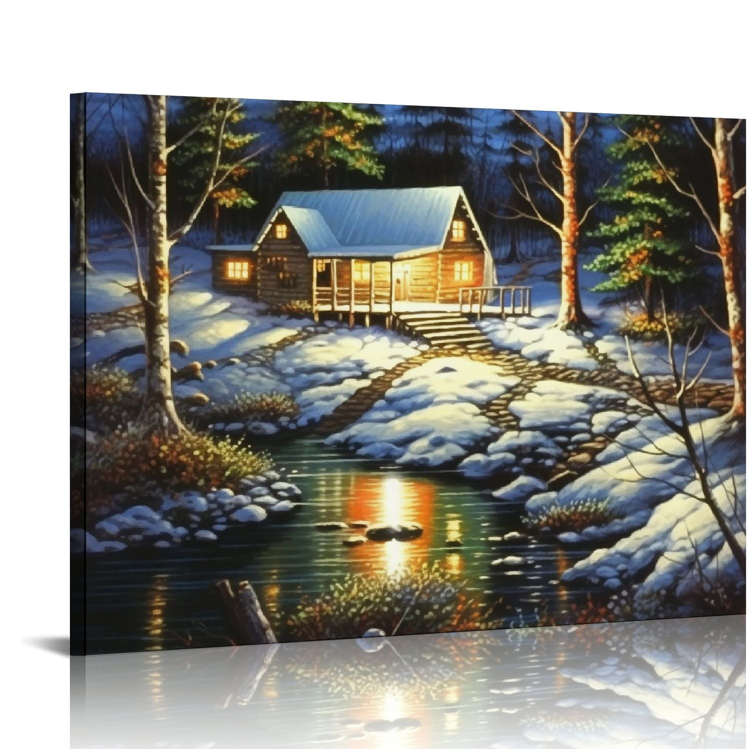 JEUXUS Woodland Retreat by Jim Hansel 20x16in Log Cabin Winter Snow ...