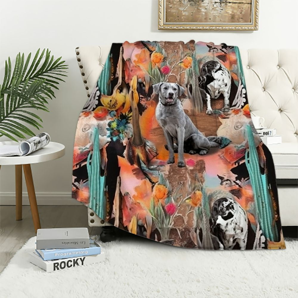 JEUXUS YANR Cute Cow Print Blanket Desert Landscape Cowboy Sherpa ...