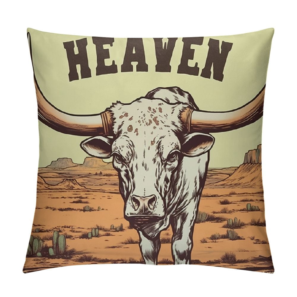 JEUXUS Yee Haw Soft Throw Pillow Cover,Cow Skull Cactus Decorative ...