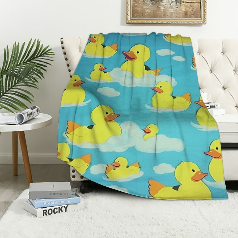 JEUXUS Yellow Cartoon Duck Flannel Throw Blankets for Bed Sofa Living ...