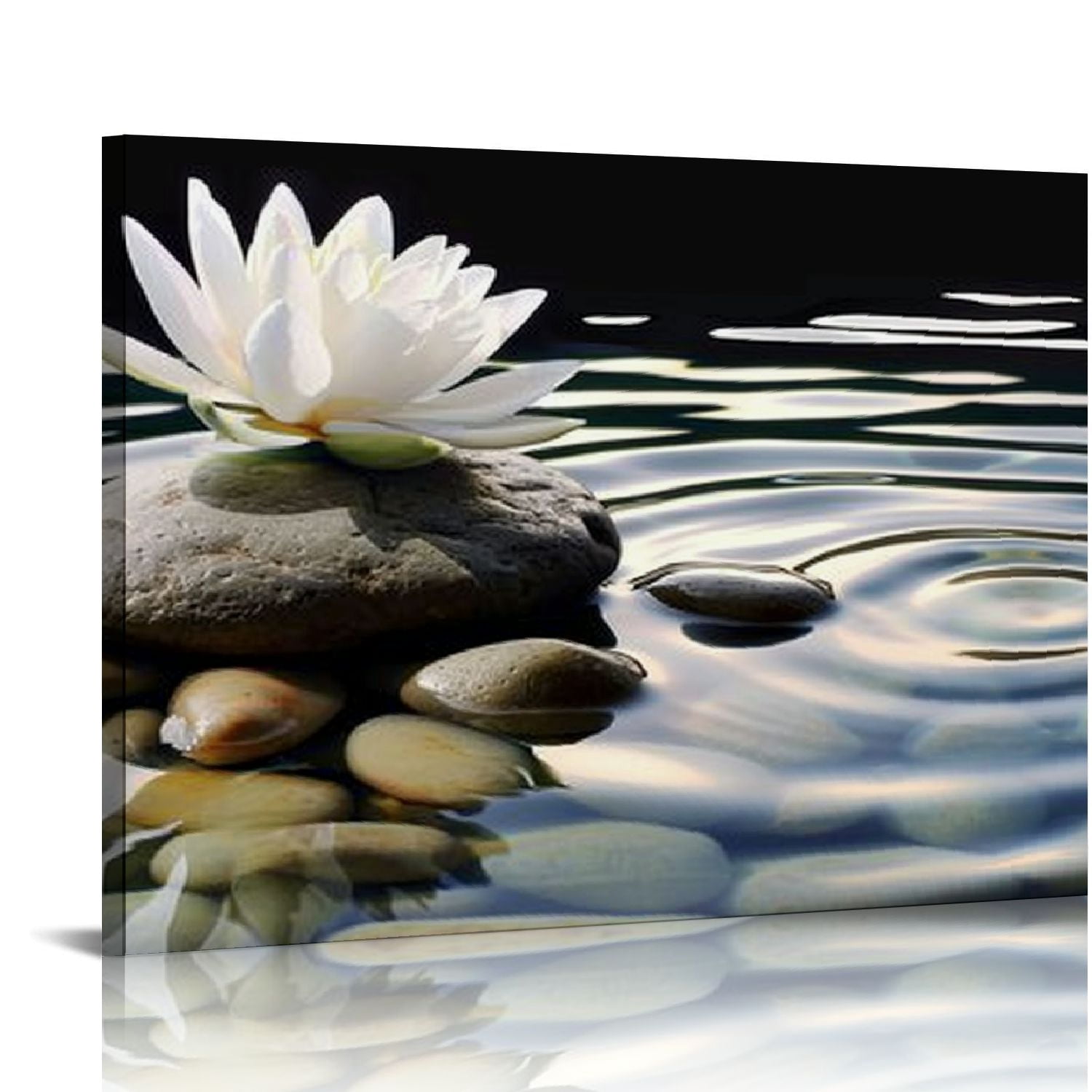 JEUXUS Zen Canvas Wall Art White Lotus and Black Zen Stones Bloom in ...