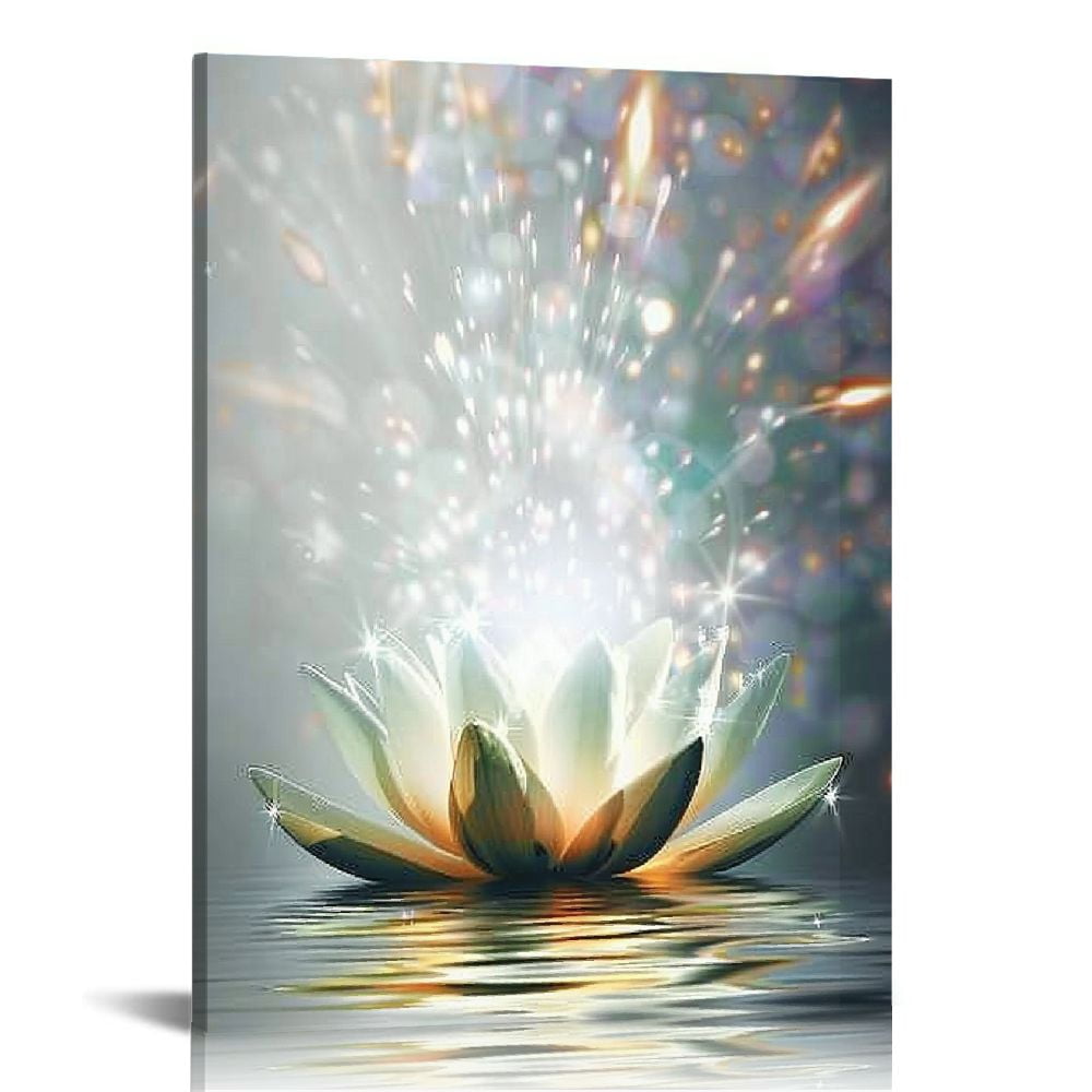 JEUXUS Zen Canvas Wall Art White Lotus Flower Bloom in Water Picture ...