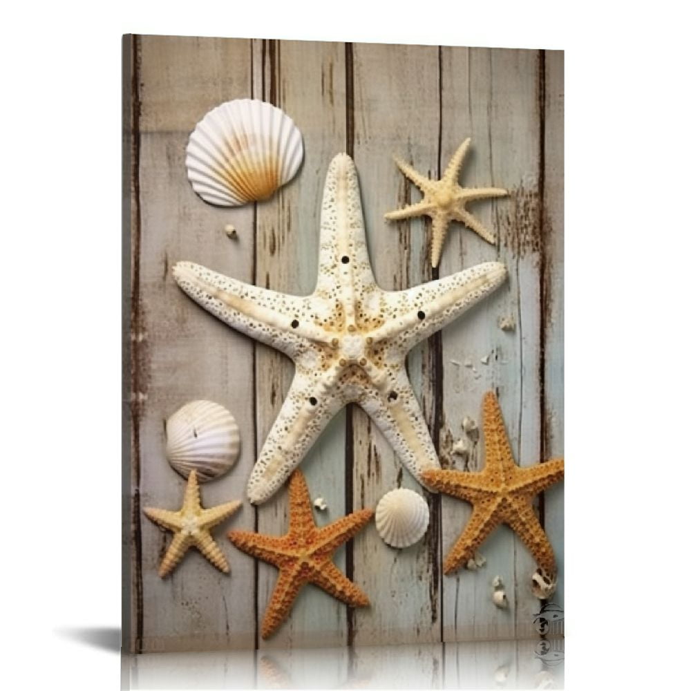 JEUXUS bathroom decor sea shells Vintage Beach Scene with Sea Life on ...