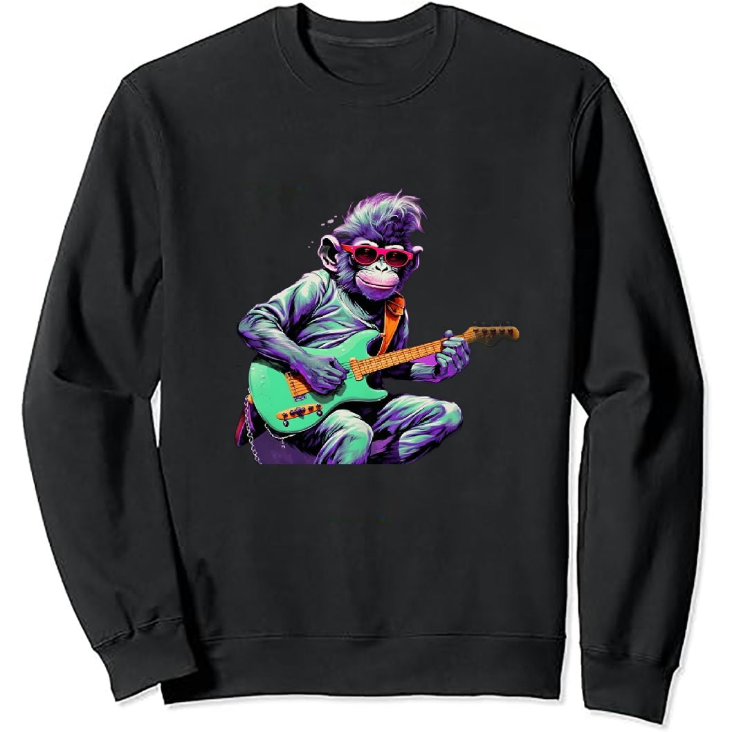 JEUXUS manga monkey chimp with guitar and sunglasses Pullover - Walmart.com