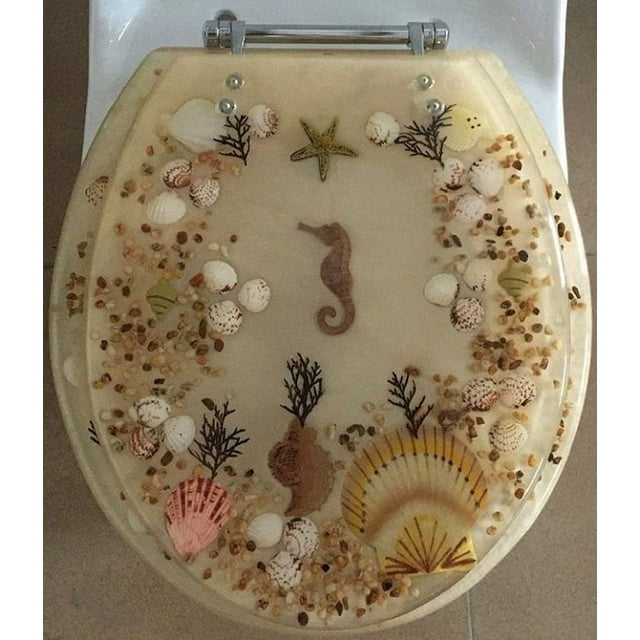 Jewel Shell Decorative Resin Toilet Seat with Seahorse Design, Chrome ...