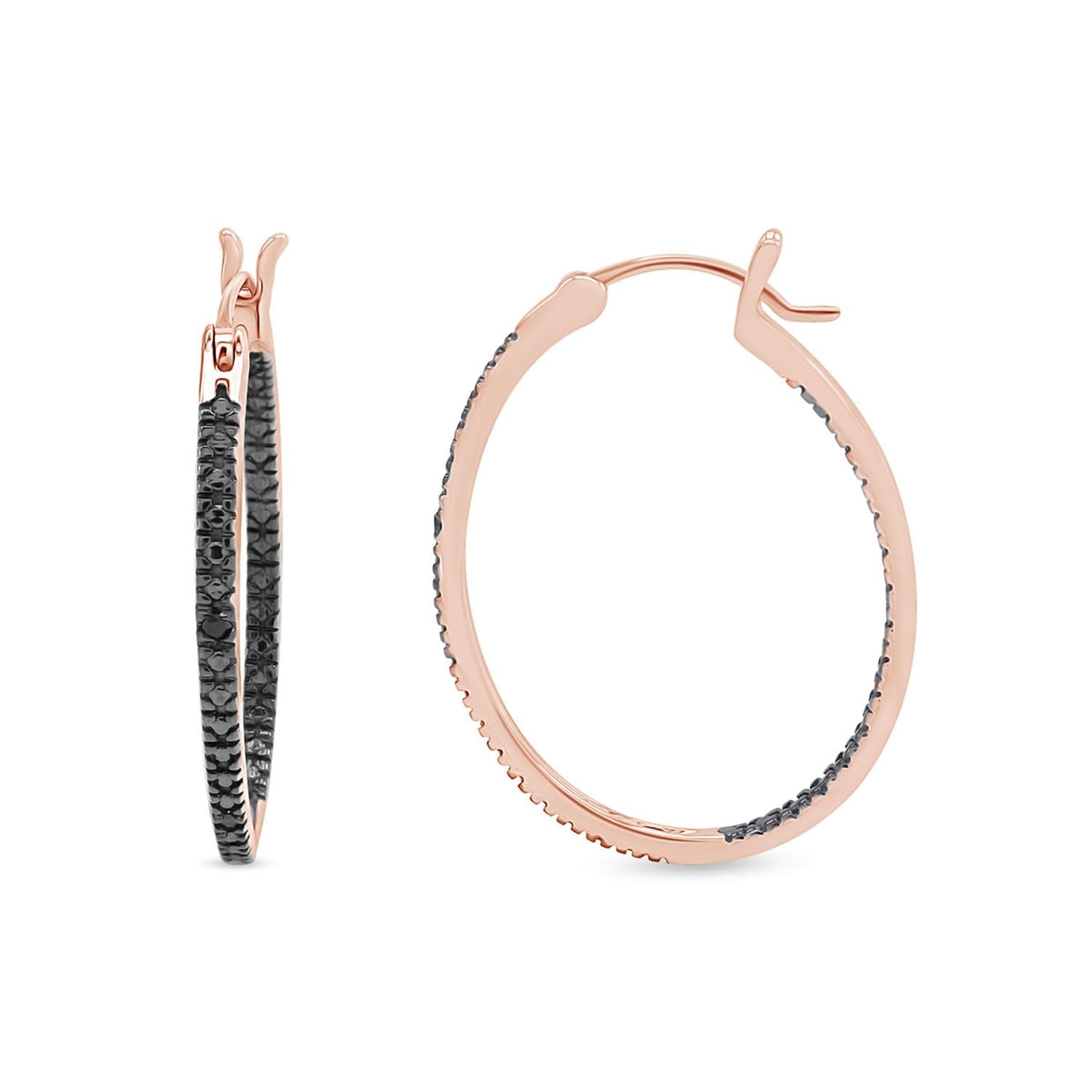 JEWEL ZONE Black Natural Diamond Accent Inside Out Hoop Earrings In 14K ...