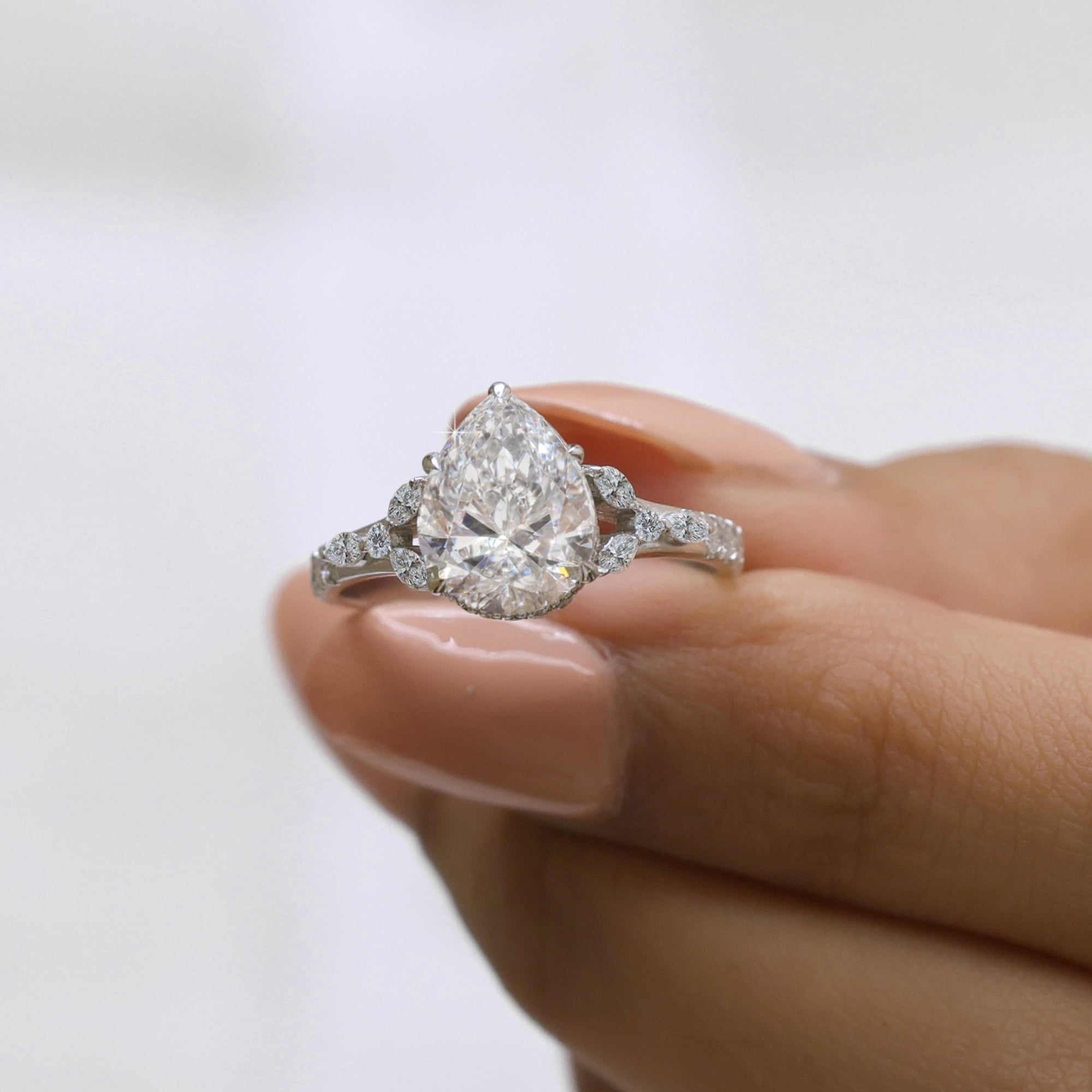 JEWELEGANT 2 Carat Pear Cut Moissanite Nature Inspired Ring, Hidden ...