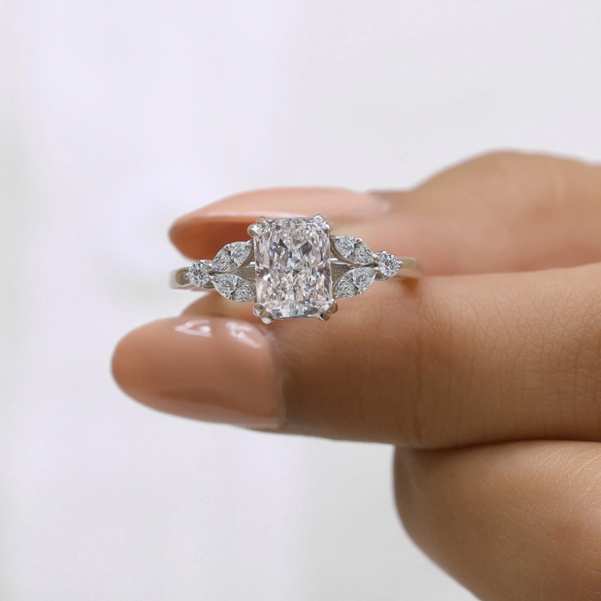 JEWELEGANT 2 Carat Radiant Cut Moissanite Engagement Ring, Nature Inspired Promise Ring for Her ...