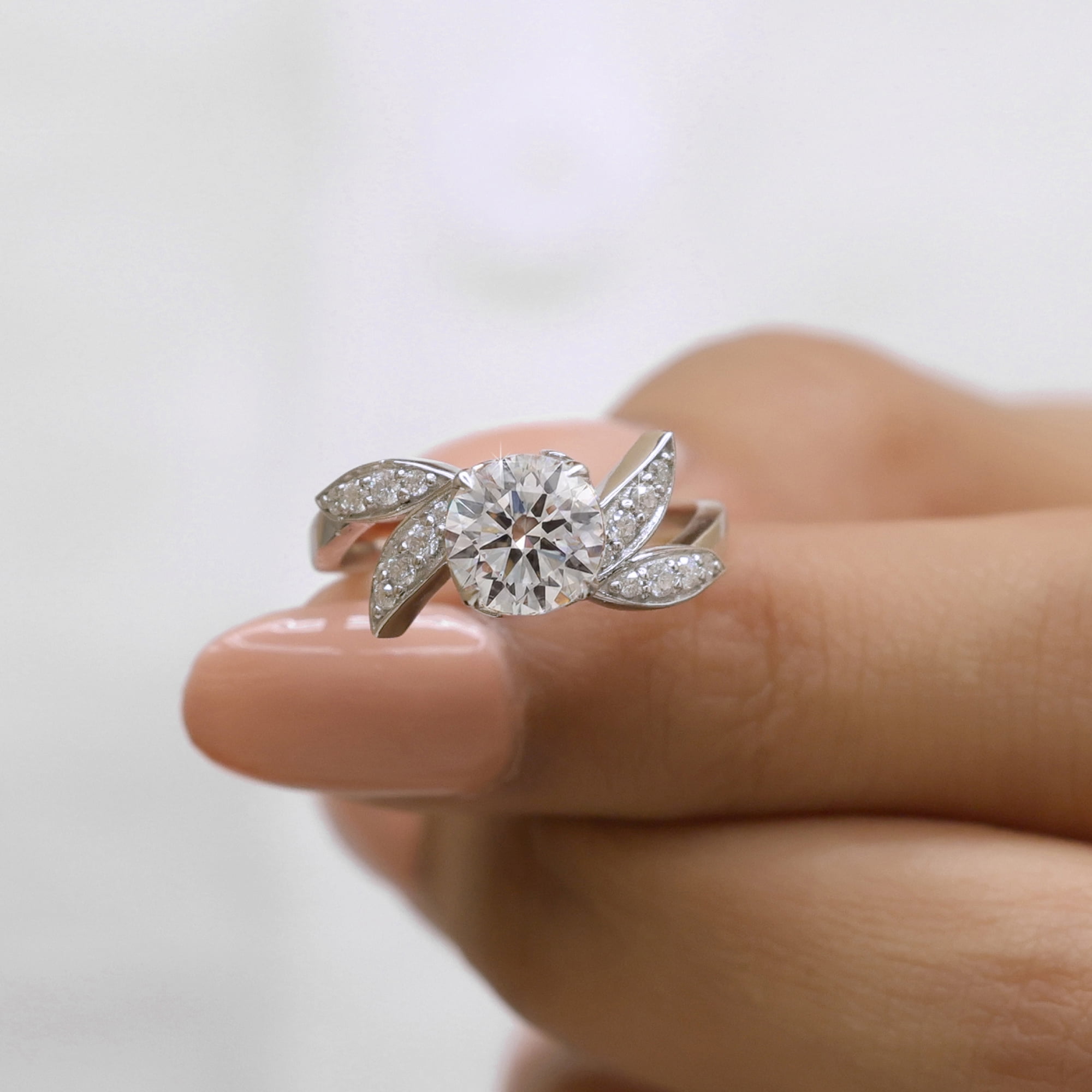 JEWELEGANT 3 Ct Round Brilliant Cut Moissanite Ring, Nature Inspired ...