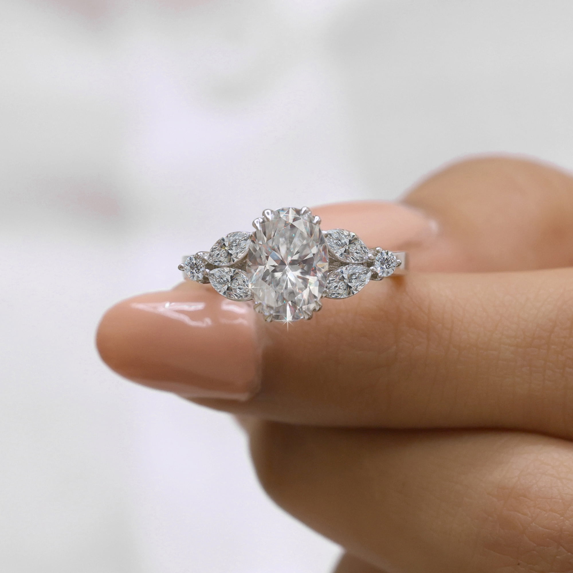 JEWELEGANT Oval Cut Moissanite Engagement Ring , Double Claw Prong ...