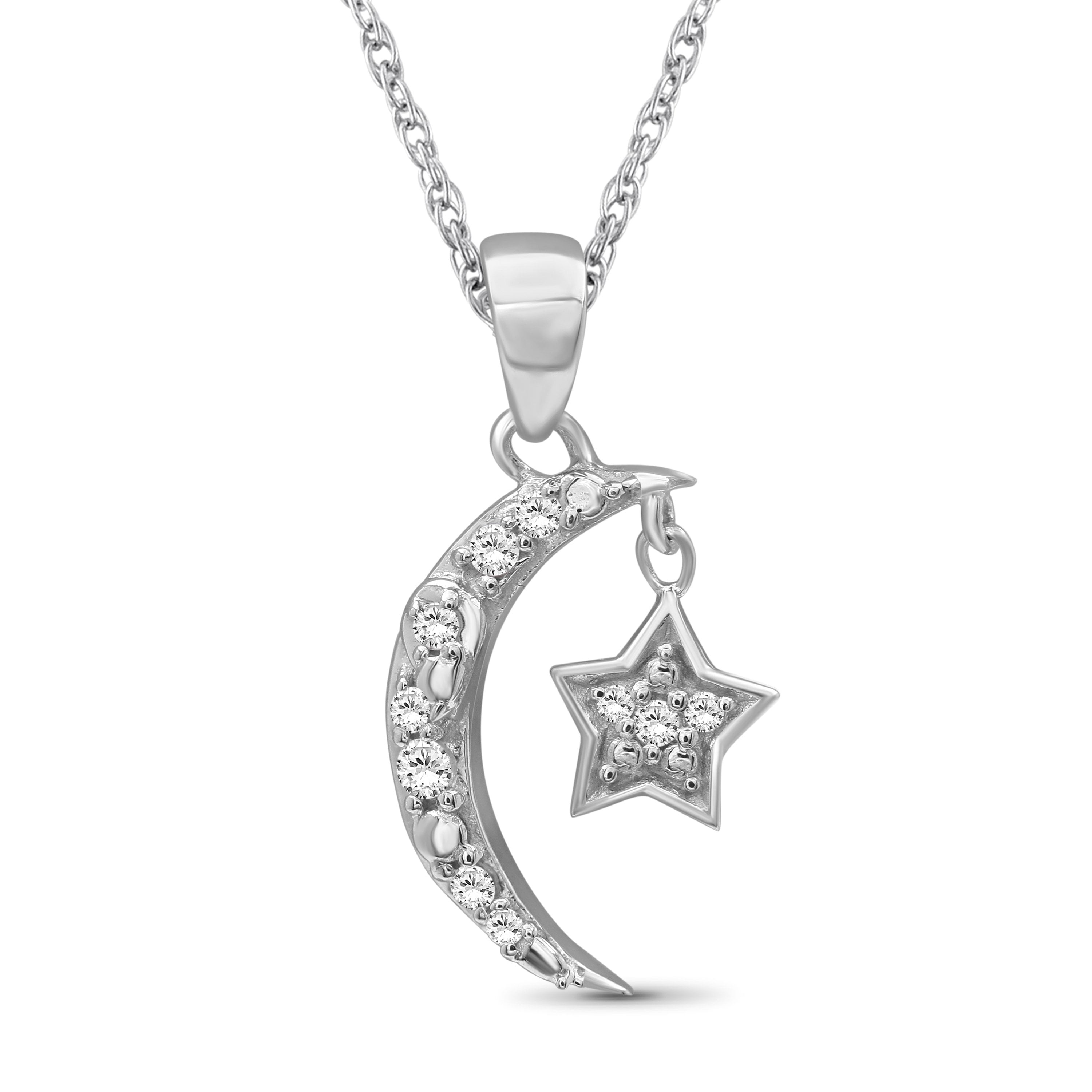 JEWELEXCESS Star and Crescent Moon Necklace – White Diamond Moon and ...