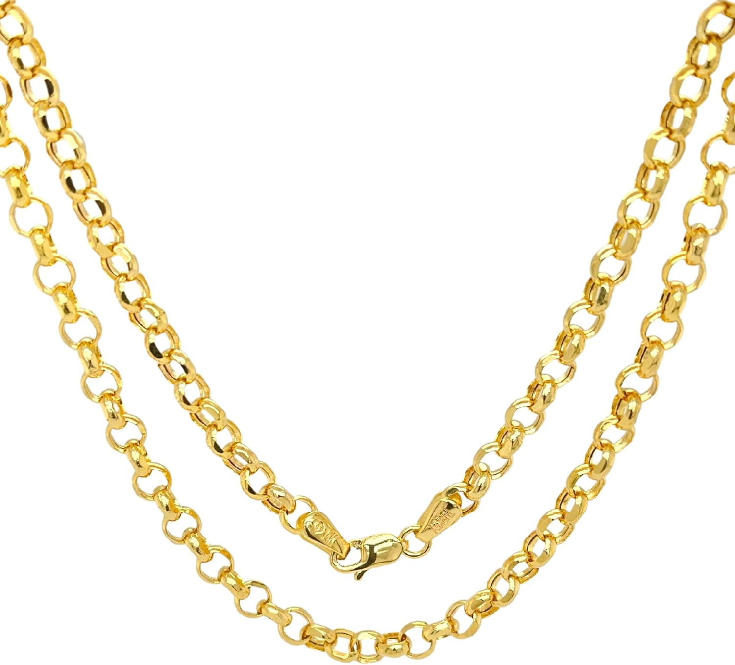 JEWELHEART 14K Yellow Real Gold Rolo Chain 1.5mm 1.9mm 2.5mm 2.8mm 3 ...