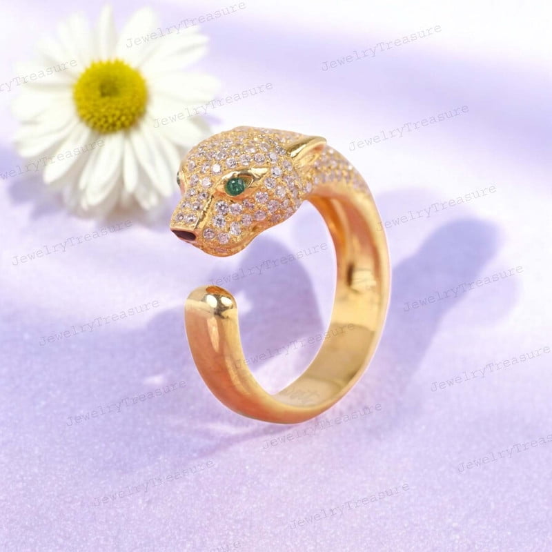JEWELRYTREASURE 2.5 mm / 0.02 Ct Panther Ring Tiger Leopard Jaguar ...